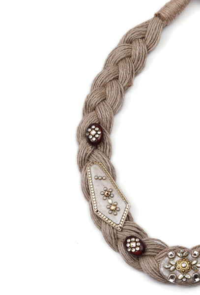 German Silver Jute Mehroon And Golden Necklace – TJORI