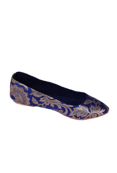 Blue Brocade Pointed Toe Ballerina Flats for Women – TJORI