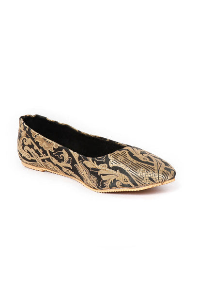 Black Pointed Toe Brocade Ballerina Flats for Women – TJORI