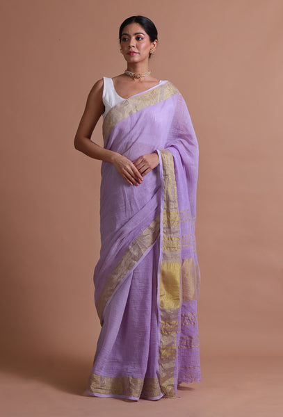 Light Purple Color Cotton Linen Saree With Unstitched Blouse – TJORI