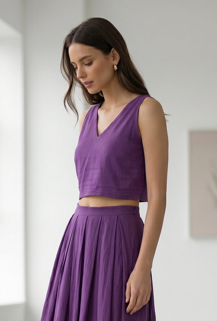 Purple V-Neck Crop Top – TJORI
