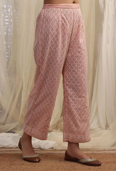 Bermuda Peach Straight Pants With Sequin Embroidery – TJORI